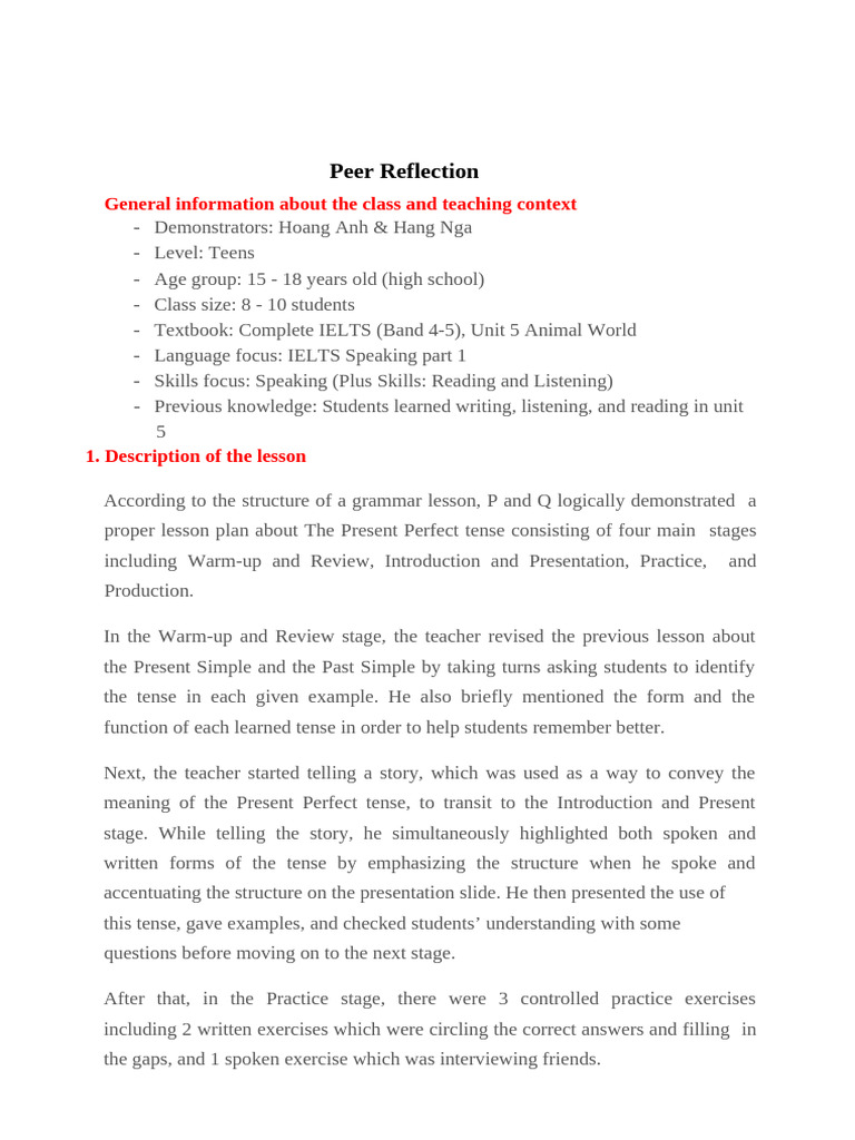 Peer Reflection Samples | PDF