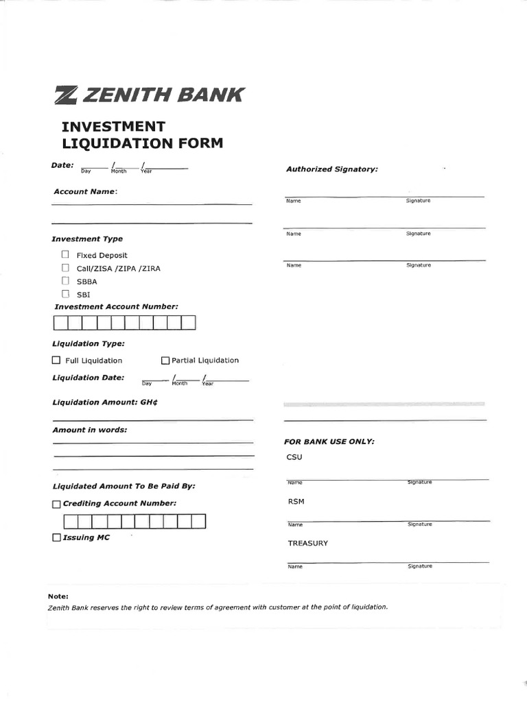Zenith Liquidation Form | PDF