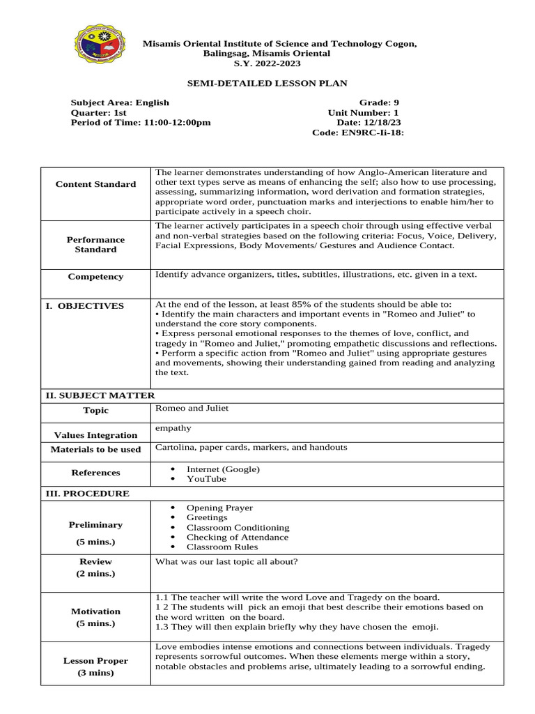 ROMEO-AND-JULIET-LESSON-PLAN | PDF