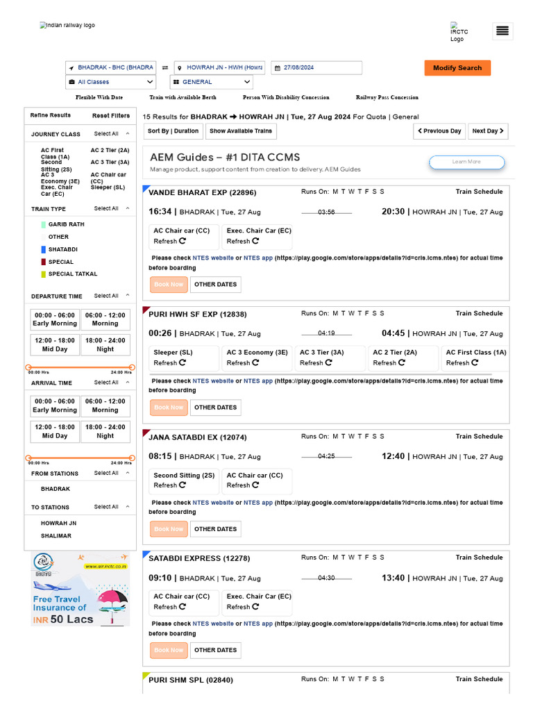 Bhadrak To Hawrah Train | PDF