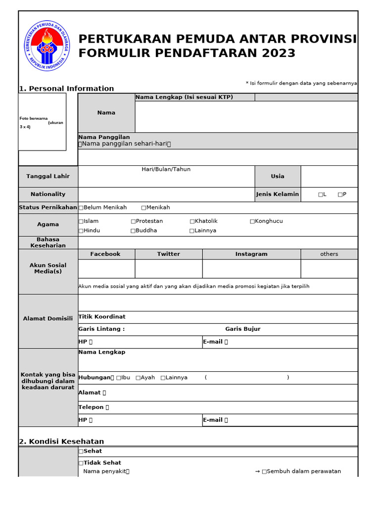 Formulir Pendaftaran PPAP 2023 | PDF