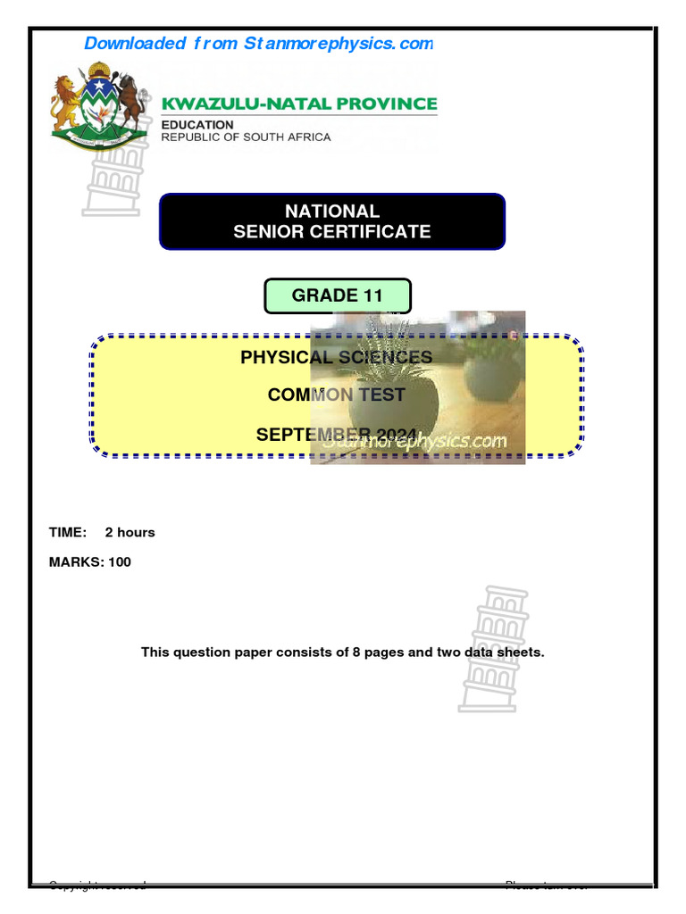 KZN Physical Sciences Grade 11 September 2024 QP and Memo | PDF KZN Physical Sciences Grade 11 September 2024 QP and Memo | PDF