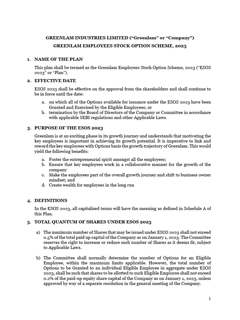 Greenlam ESOS 2023 | PDF