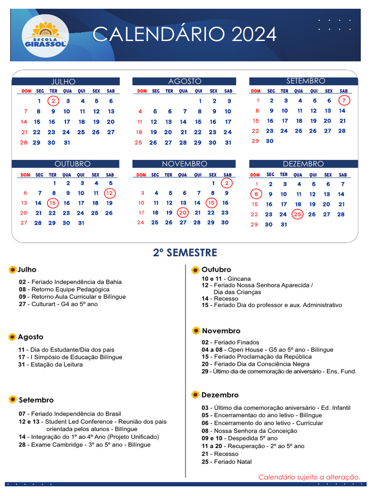 Calendario 2024 2S | PDF