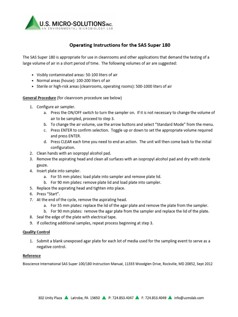 Bioscience International SAS Super 180 Operating Instructions | PDF