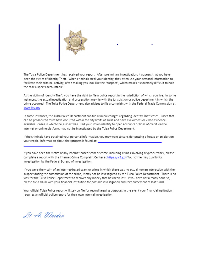 Identity Theft Letter 2024 | PDF