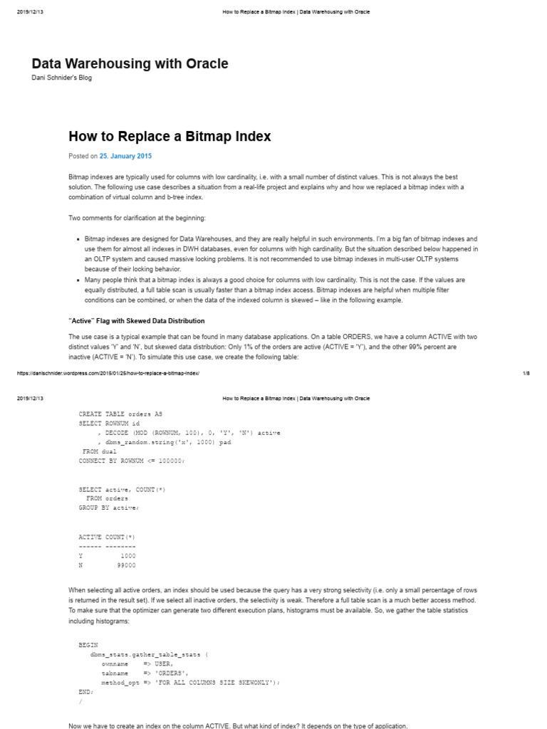 How To Replace A Bitmap Index - Data Warehousing With Oracle | PDF