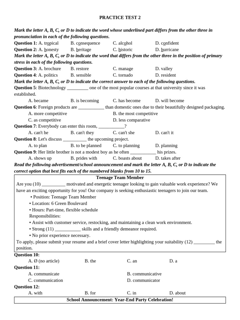HUỚNG DẪN ÔN THI TỐT NGHIỆP MÔN ANH FORM 2025 MỚI NHẤT PRACTICE TEST 2 ...