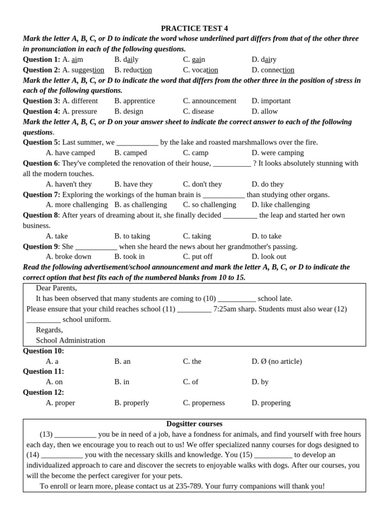 HUỚNG DẪN ÔN THI TỐT NGHIỆP MÔN ANH FORM 2025 MỚI NHẤT PRACTICE TEST 4 ...