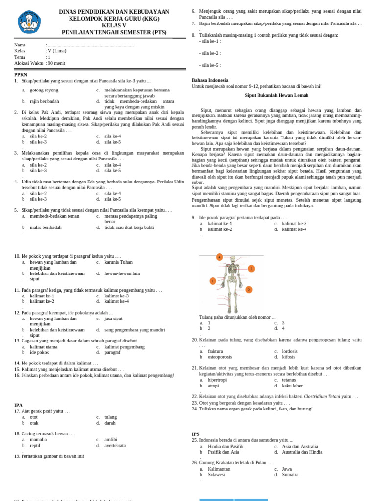 Soal PTS Tema 1 | PDF