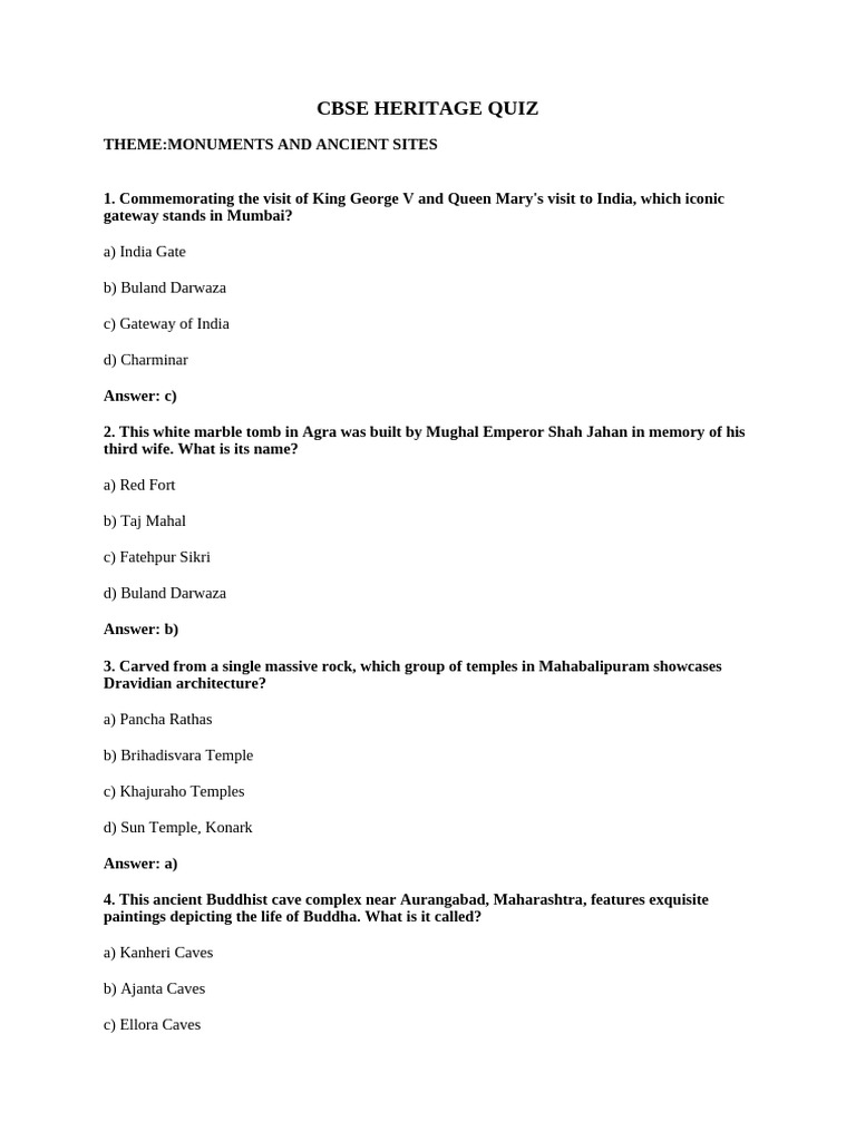 Cbse Heritage Quiz Day 4 | PDF