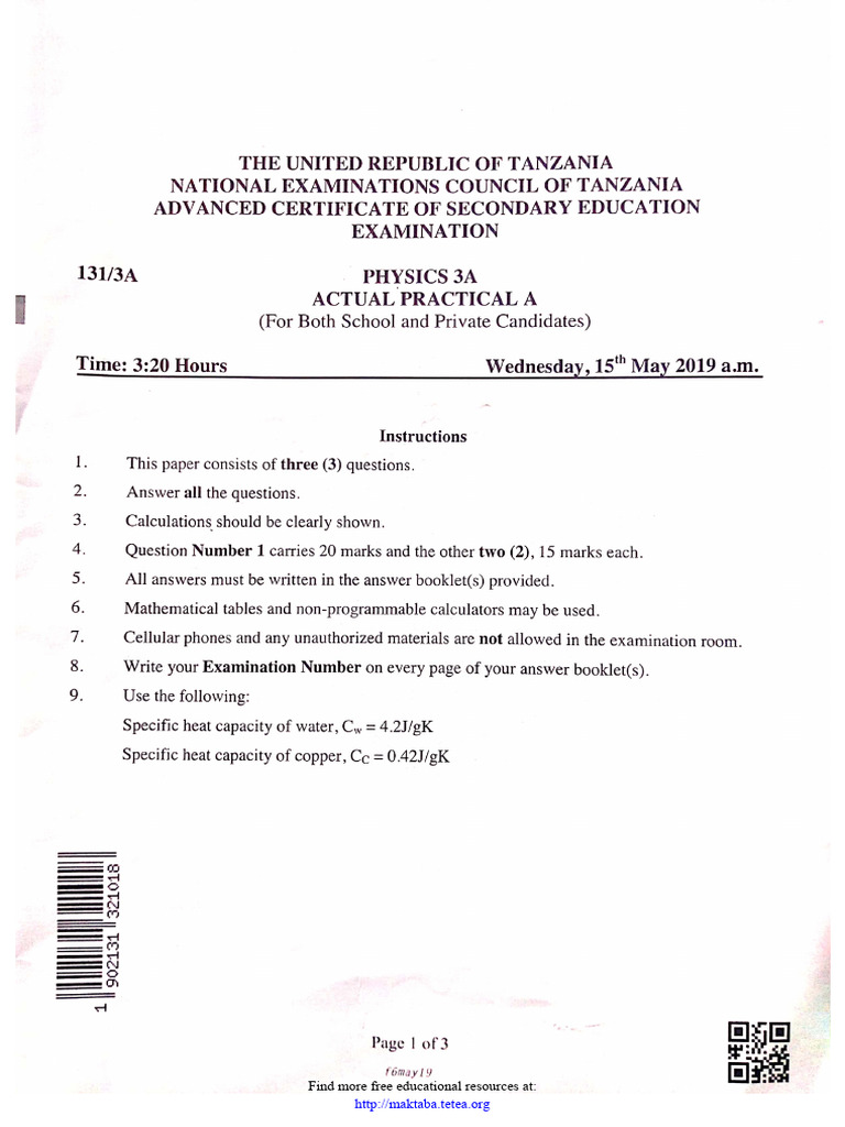 Physics 3A - F6 - 2019 | PDF