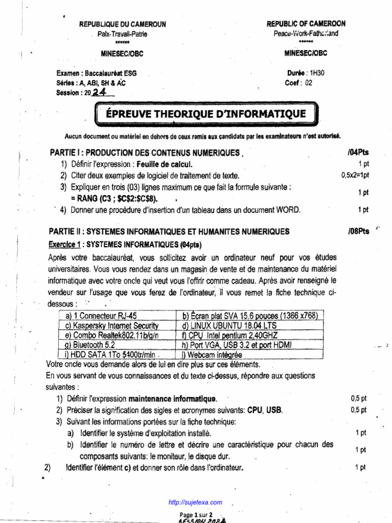 Bac 2024 Sujet D' Informatique Theorique Serie a-Abi-sh-Ac | PDF