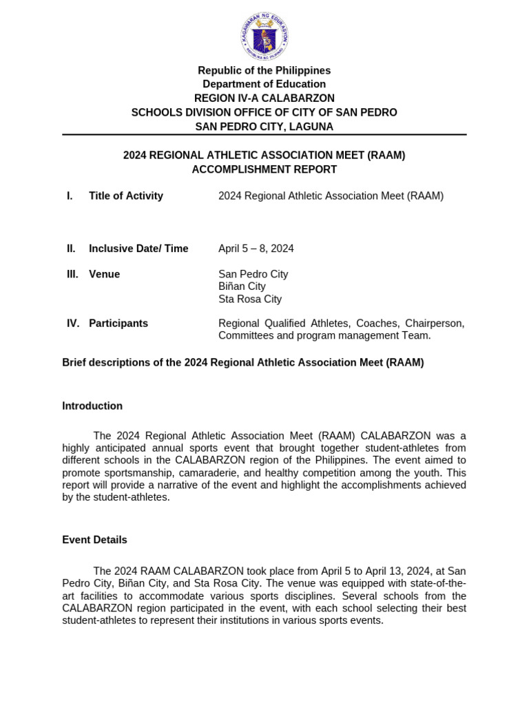 Accomplishment Report in Conducting RAAM | PDF
