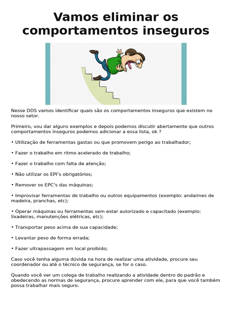 Vamos eliminar os comportamentos inseguros | PDF