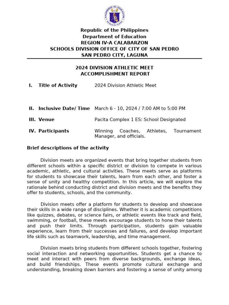 Accomplishment Report in Division Meet | PDF