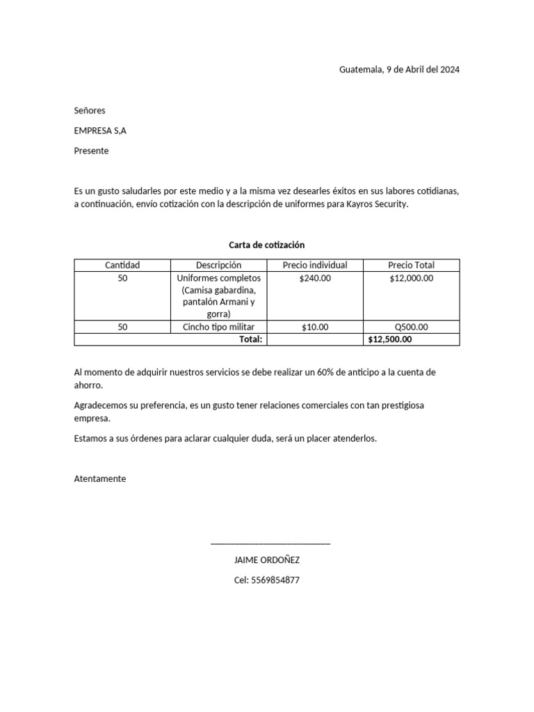 Cotización de Uniformes | PDF