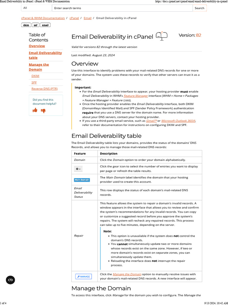 Email Deliverability in Cpanel - Cpanel & WHM Documentation | PDF