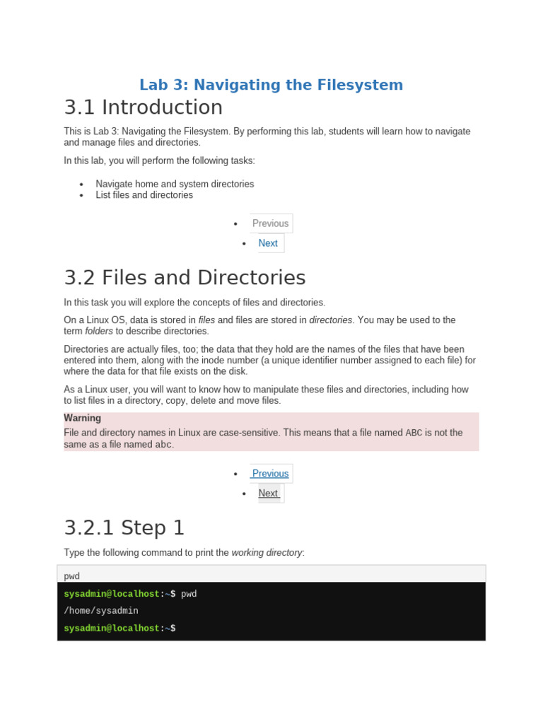 Lab 3 Navigating The Filesystem Pdf