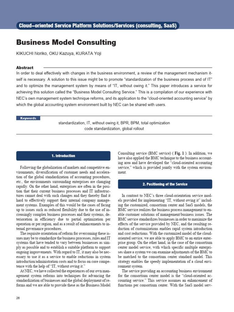 Business Model Consulting: Cloud-Oriented Service Platform Solutions/Services (Consulting, Saas ...