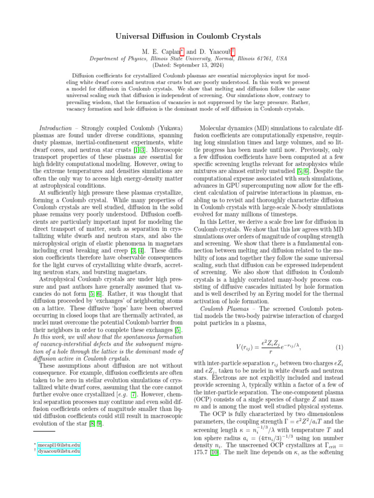 Universal Diffusion in Coulomb Crystals: Introduction | PDF