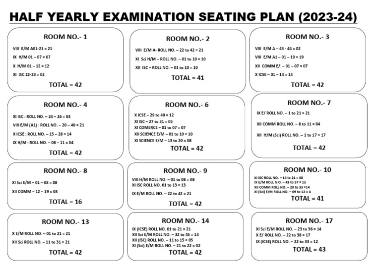Half Yearly Examination Seating Plan | PDF