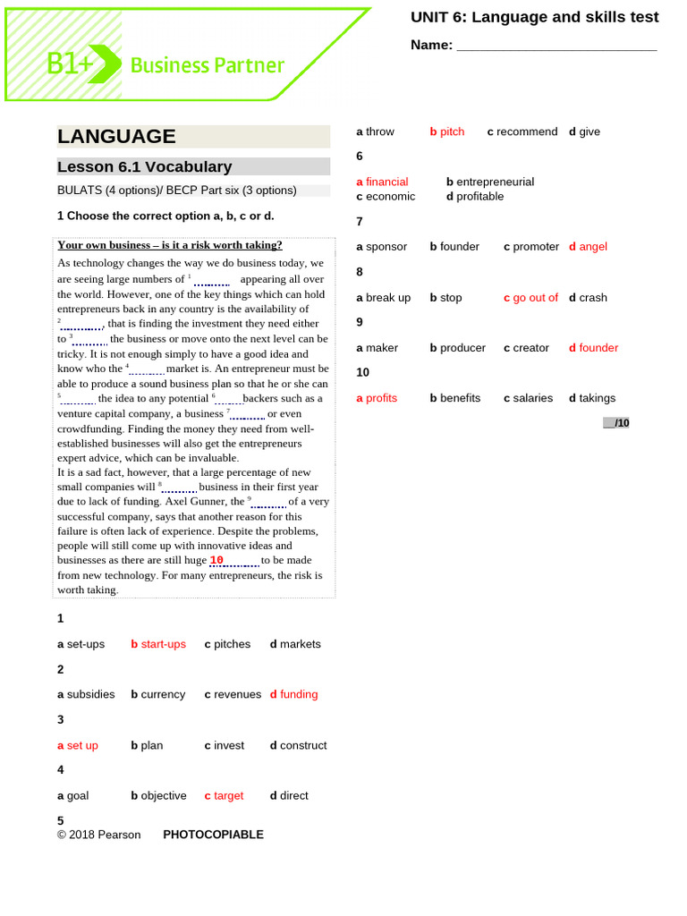 BP B1plus Tests Unit6 | PDF