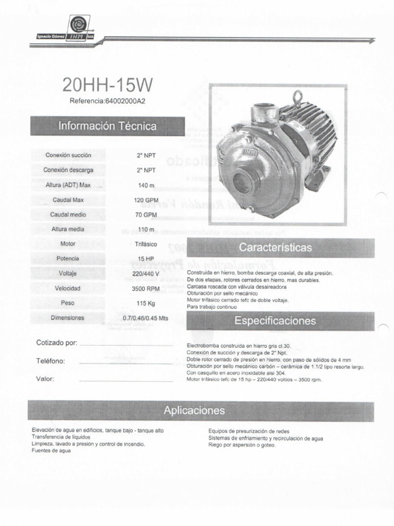 Bomba IHM 20HH | PDF