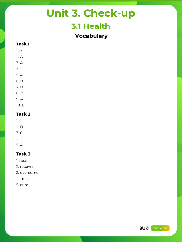 Unit 3. Check up Keys | PDF