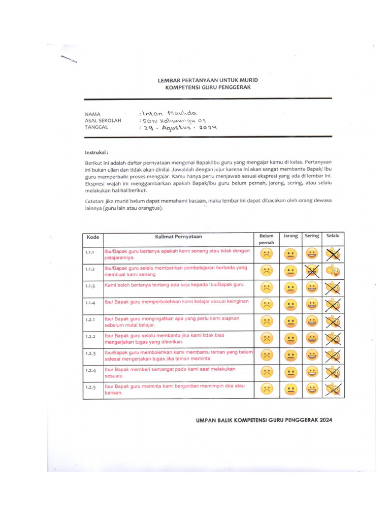 Kuesioner Intan Maulida | PDF