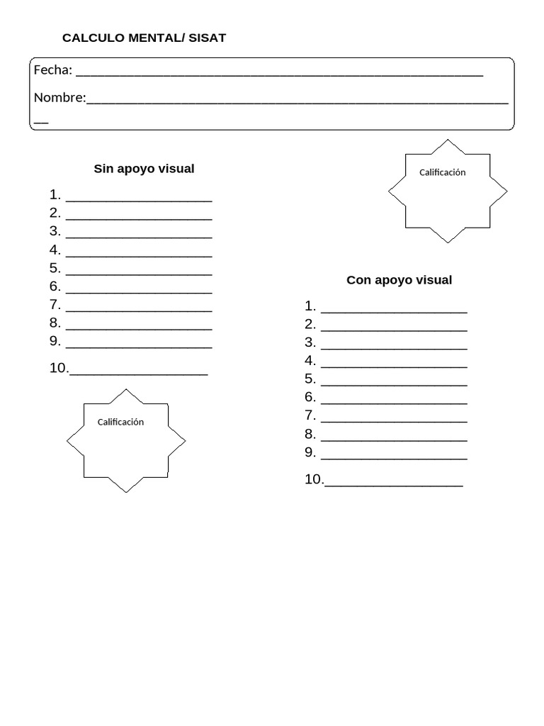 Calculo Mental-Formato | PDF