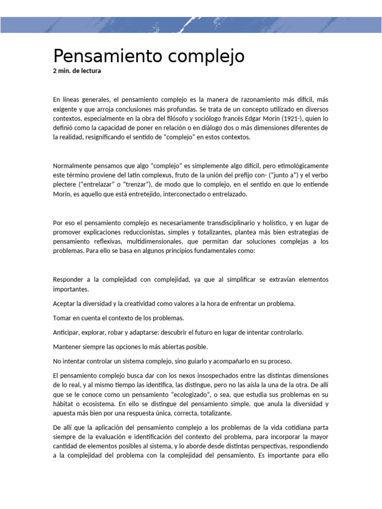 Pensamiento complejo | PDF