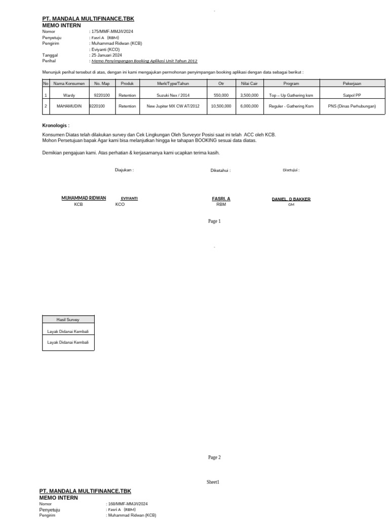 Memo Tahun Motor New | PDF