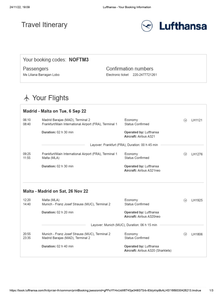 Lufthansa - Your Booking Information | PDF