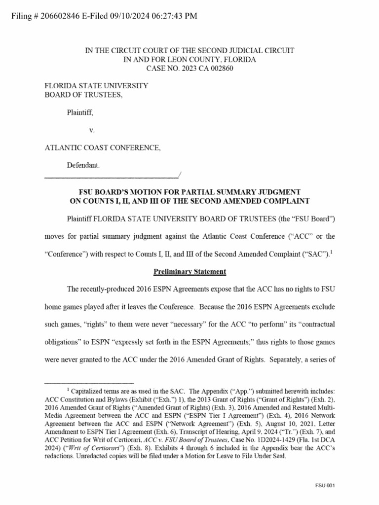 FSU Board's Motion For Partial Summary Judgment | PDF