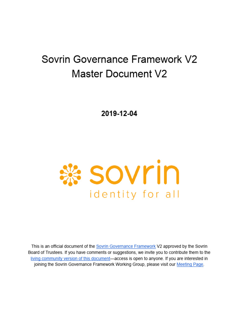 Sovrin Governance Framework Master Document | PDF