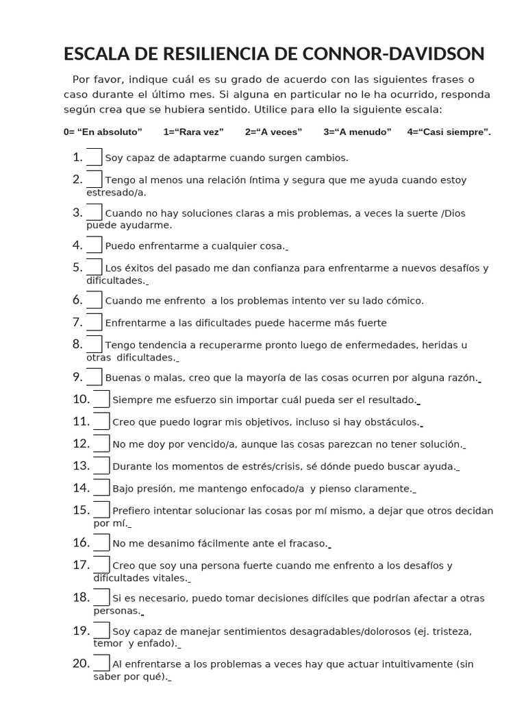 CD-RISK - Escala de Resiliencia de Connor y Davidson | PDF