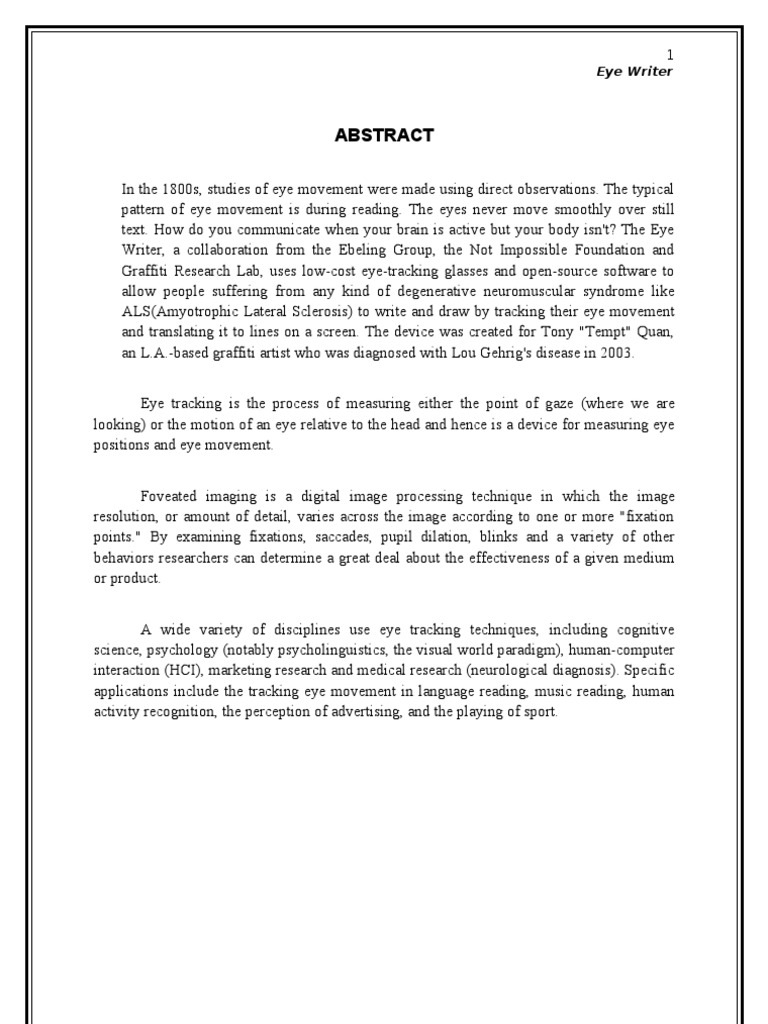 Eye Writer: Low-Cost Eye Tracking for ALS | PDF | Vision | Cognitive ...