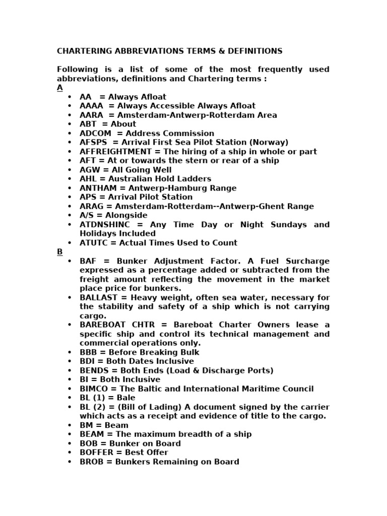 Chartering Terms | PDF