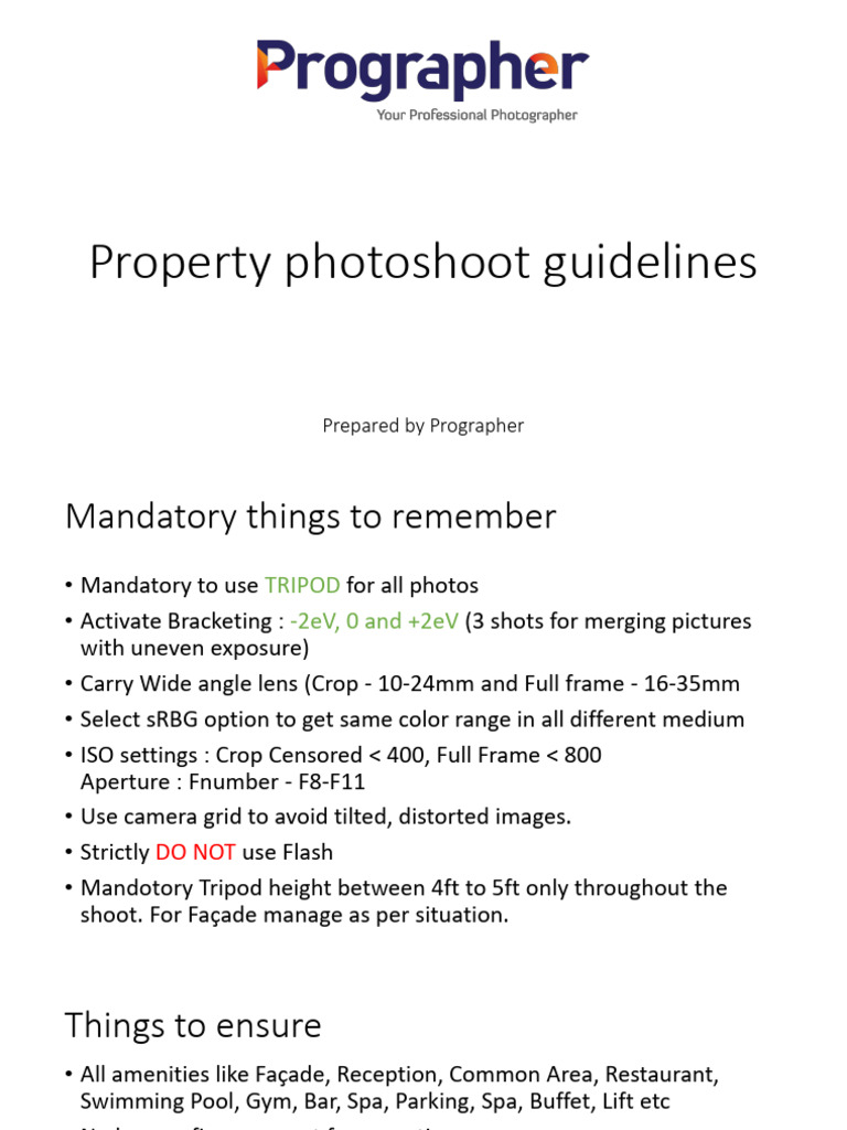 Real-Estate Photoshoot Guidelines | PDF