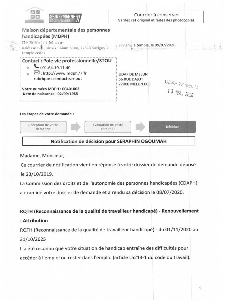 Notification RQTH | PDF