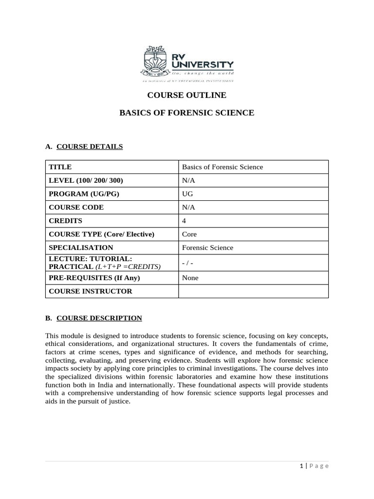 Basics of Forensic Science Course Manual | PDF