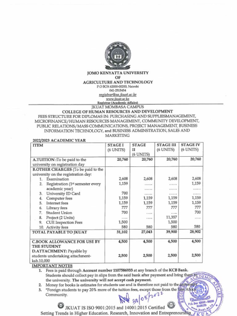Fees Structures Continuing Students 2022.2023 2 | PDF