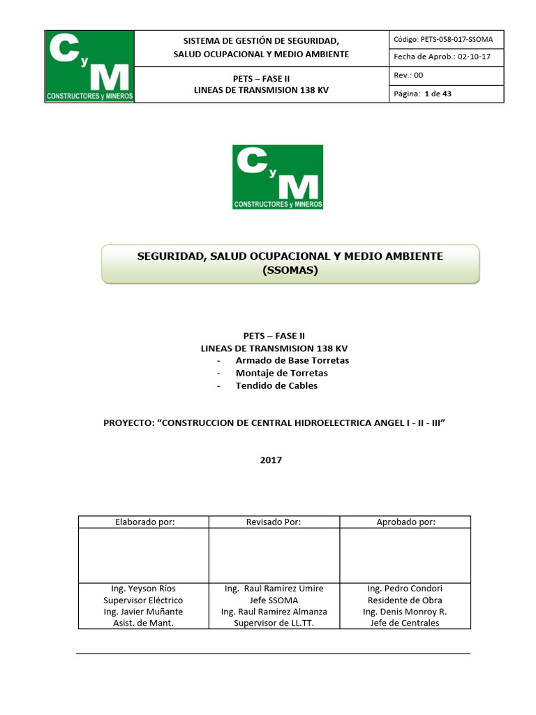 PETS-058-017-SSOMA PETS LINEA DE TRANSMISION 138 KV - Fase II - CyM | PDF
