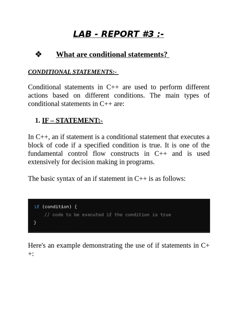 Lab - Report #3:-: What Are Conditional Statements? | PDF
