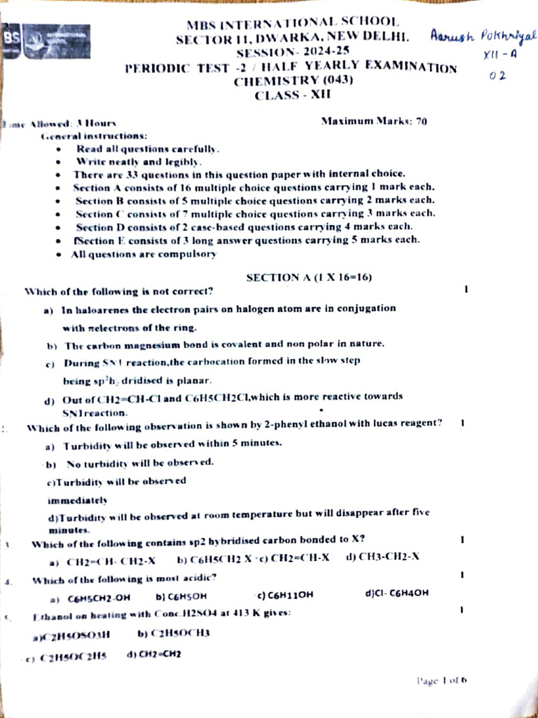 MBS Chemistry Paper | PDF | Aldehyde | Science & Mathematics