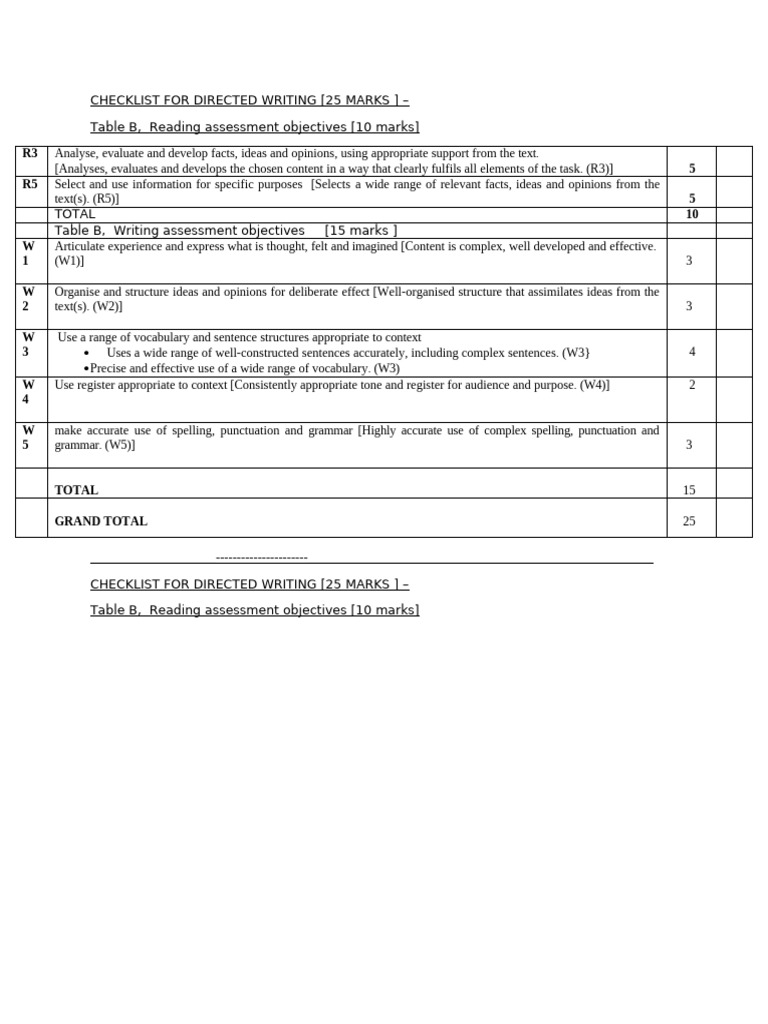 Checklist For Directed Writing | PDF