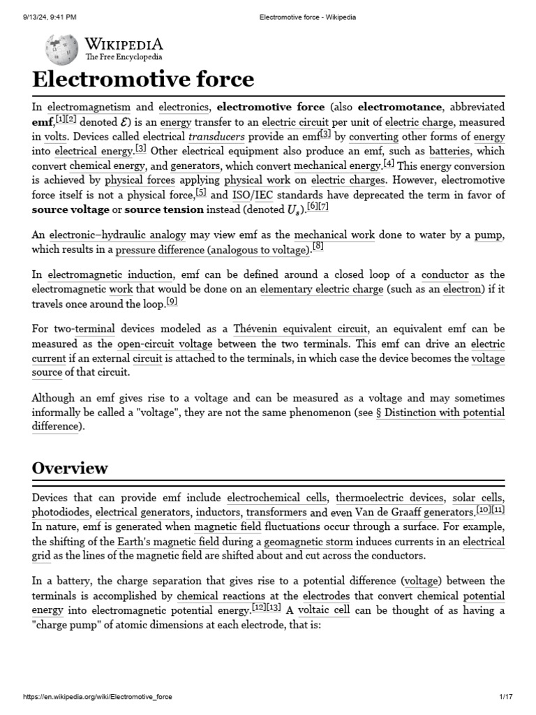 Electromotive Force - Wikipedia | PDF