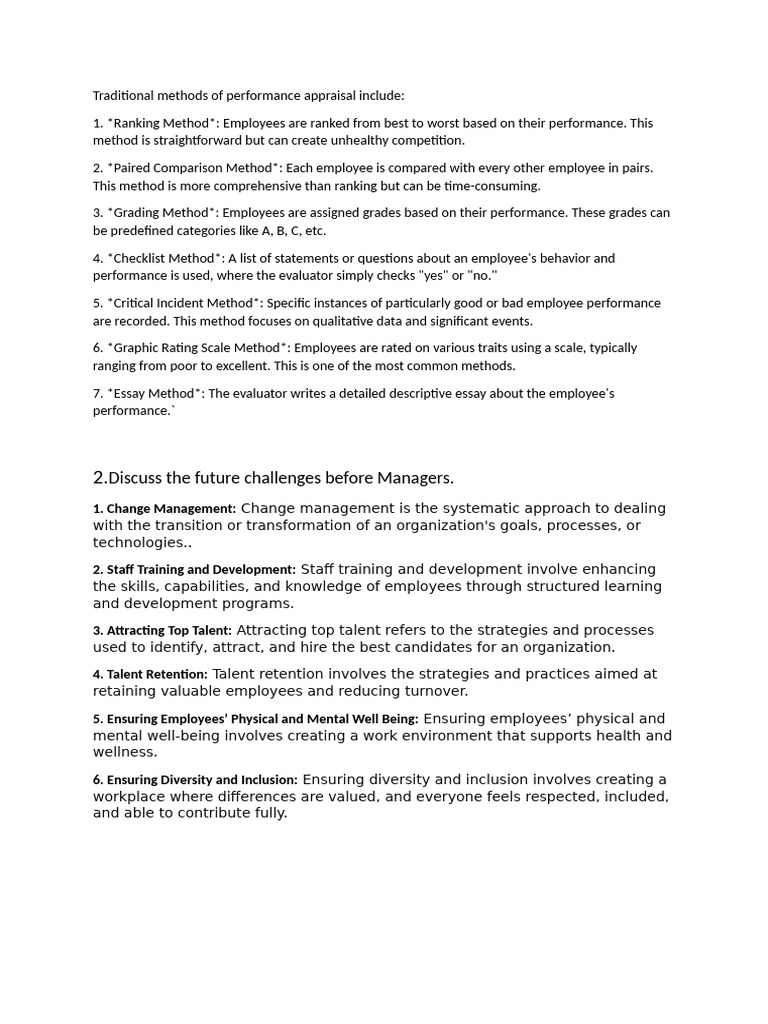 Traditional Methods of Performance Appraisal Include | PDF