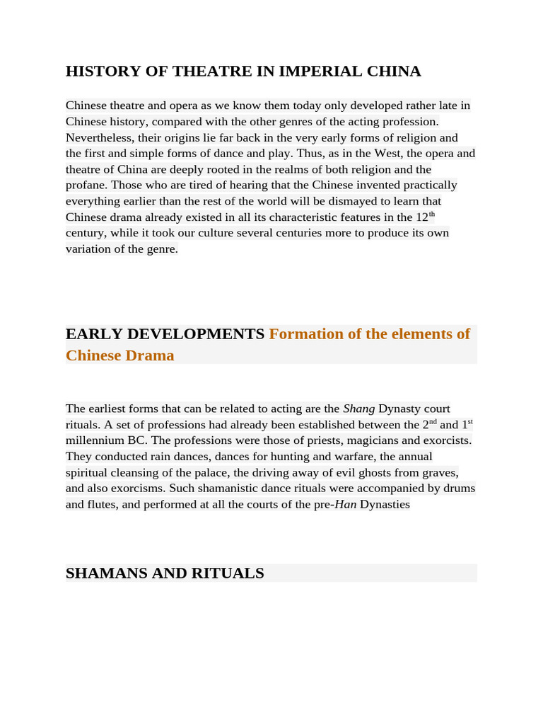 History and Development of Theatre in China | PDF